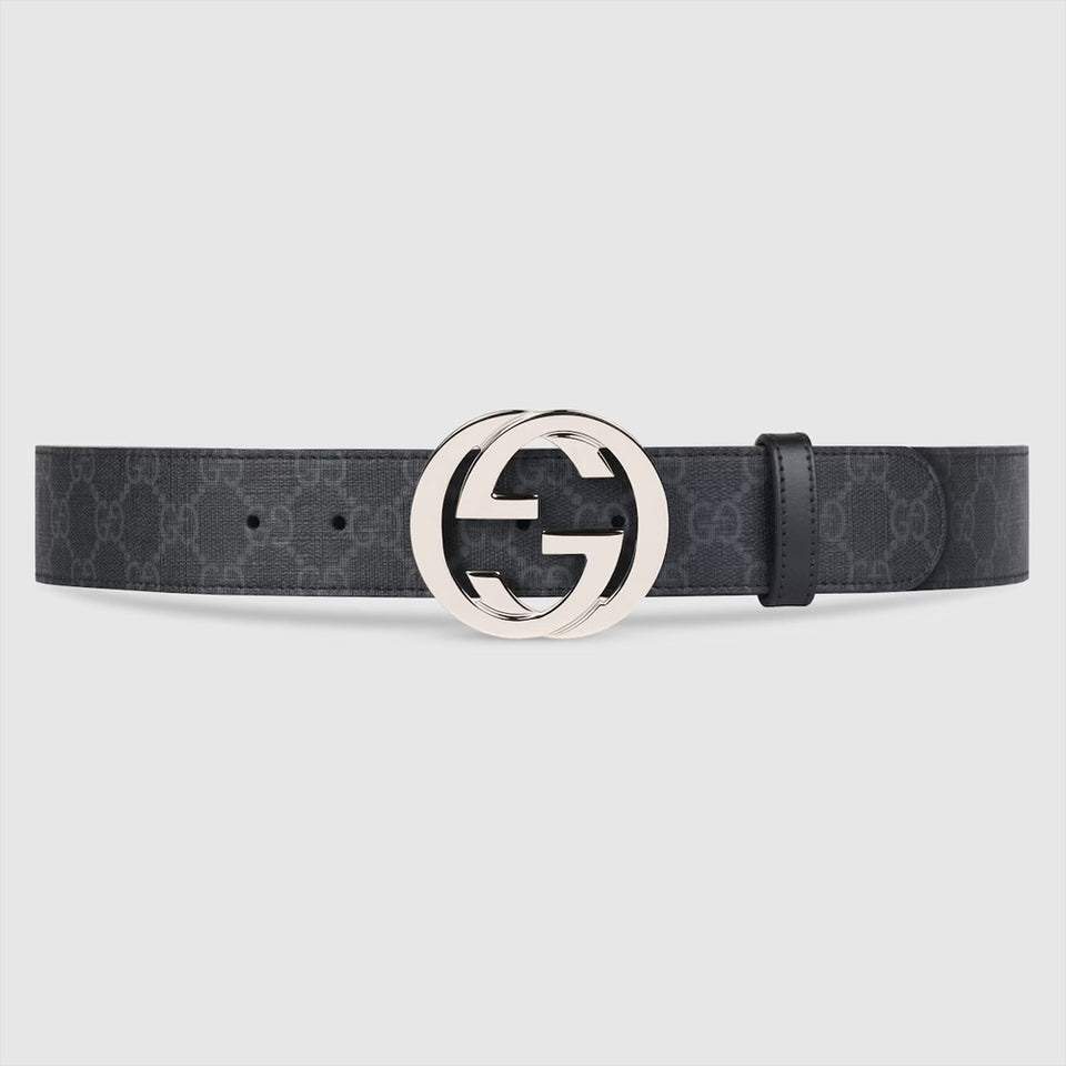 Gucci GG belt with Interlocking G buckle (Black/grey GG Supreme canvas